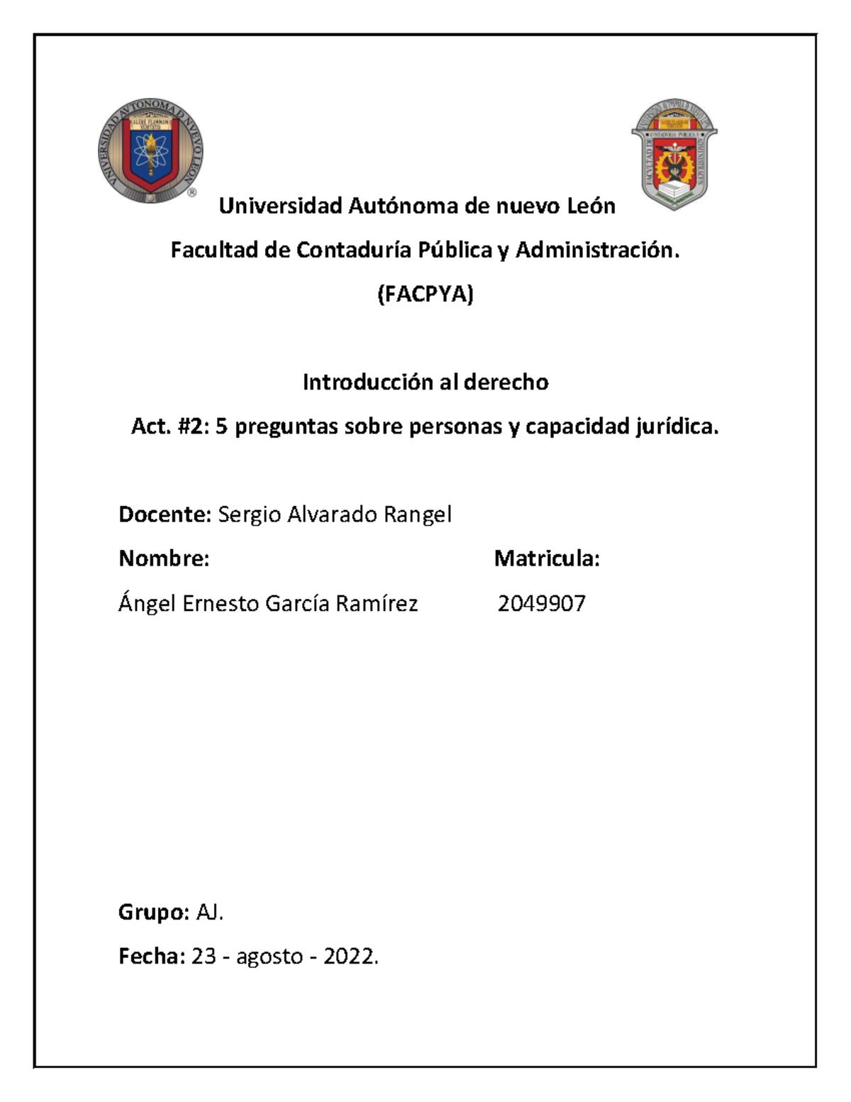 Trabajo derecho - asdsadsad - Introducción a la Psicología ...