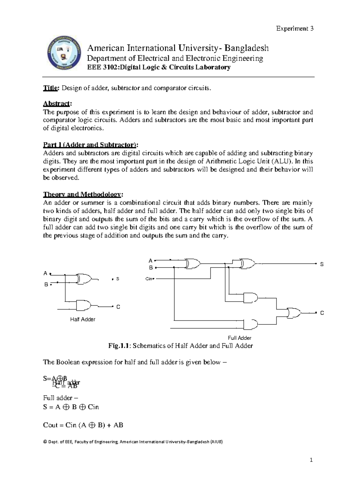 DLC LAB 03 student manual - Experiment 3 American International University- Bangladesh ...