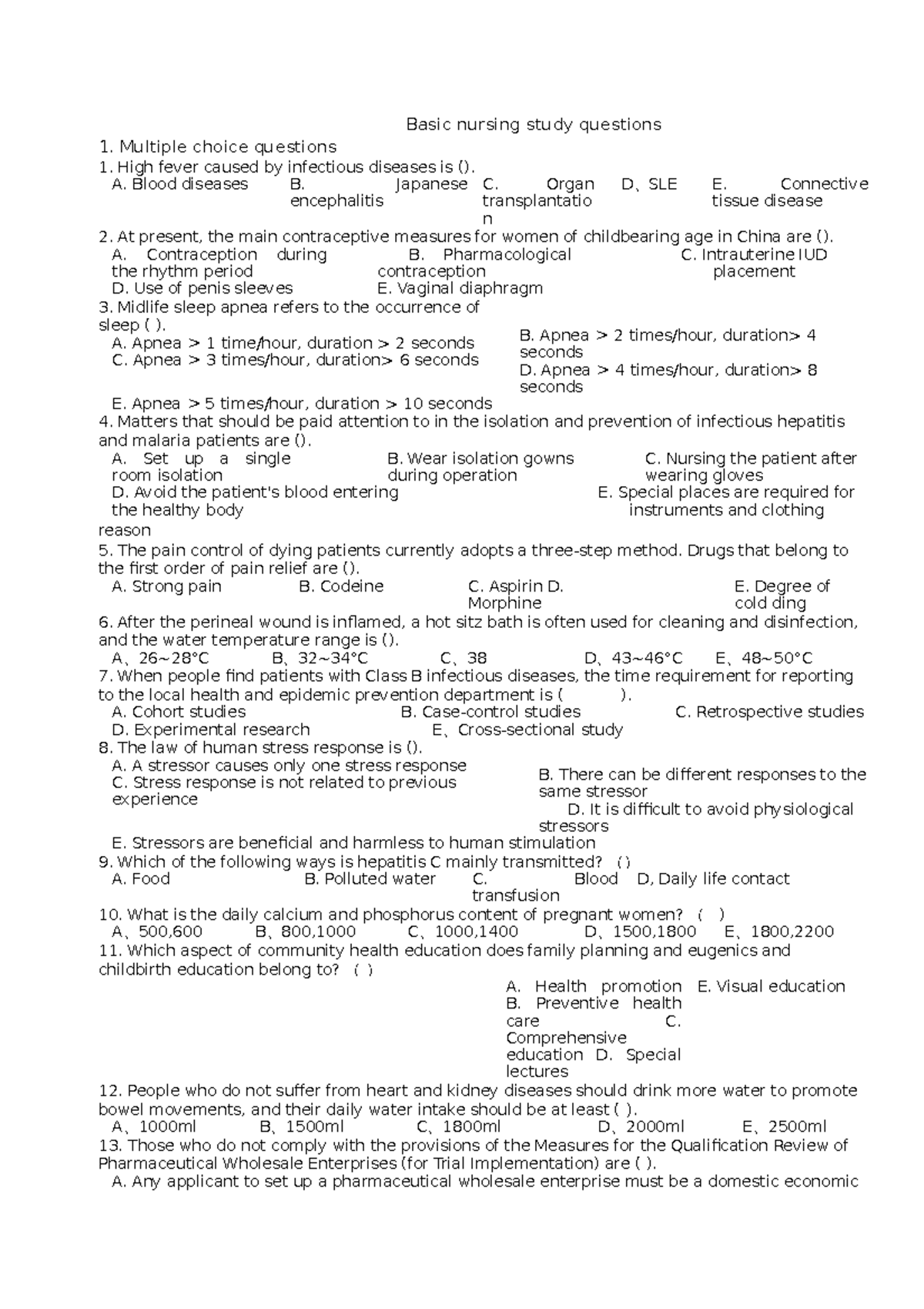 Basic nursing study questions NRS110 - Basic nursing study questions 1 ...