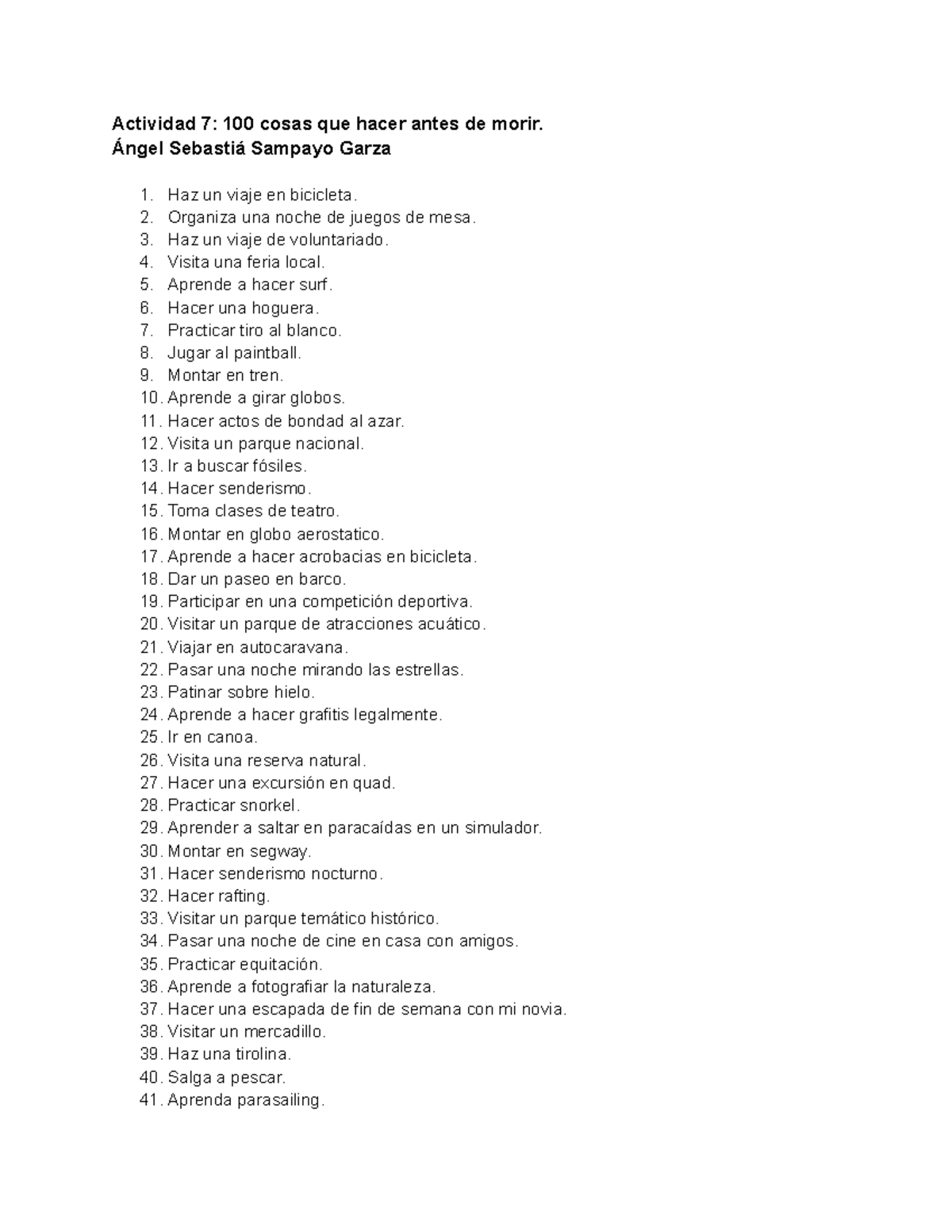Actividad 7 100 cosas que hacer antes de morir - Actividad 7: 100 cosas ...