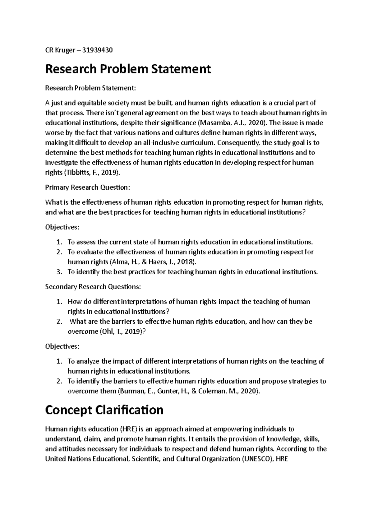 RESF 412 Assignment - CR Kruger – 31939430 Research Problem Statement ...