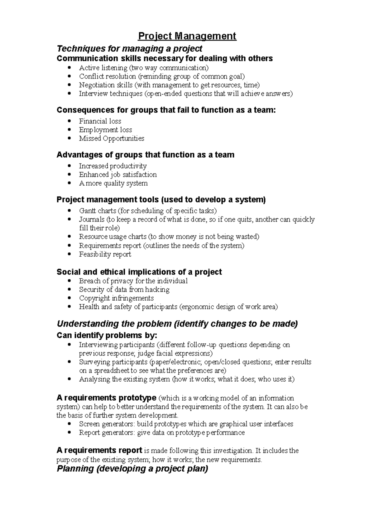 HSCNotes IPT PM - Project Management - Project Management Techniques ...