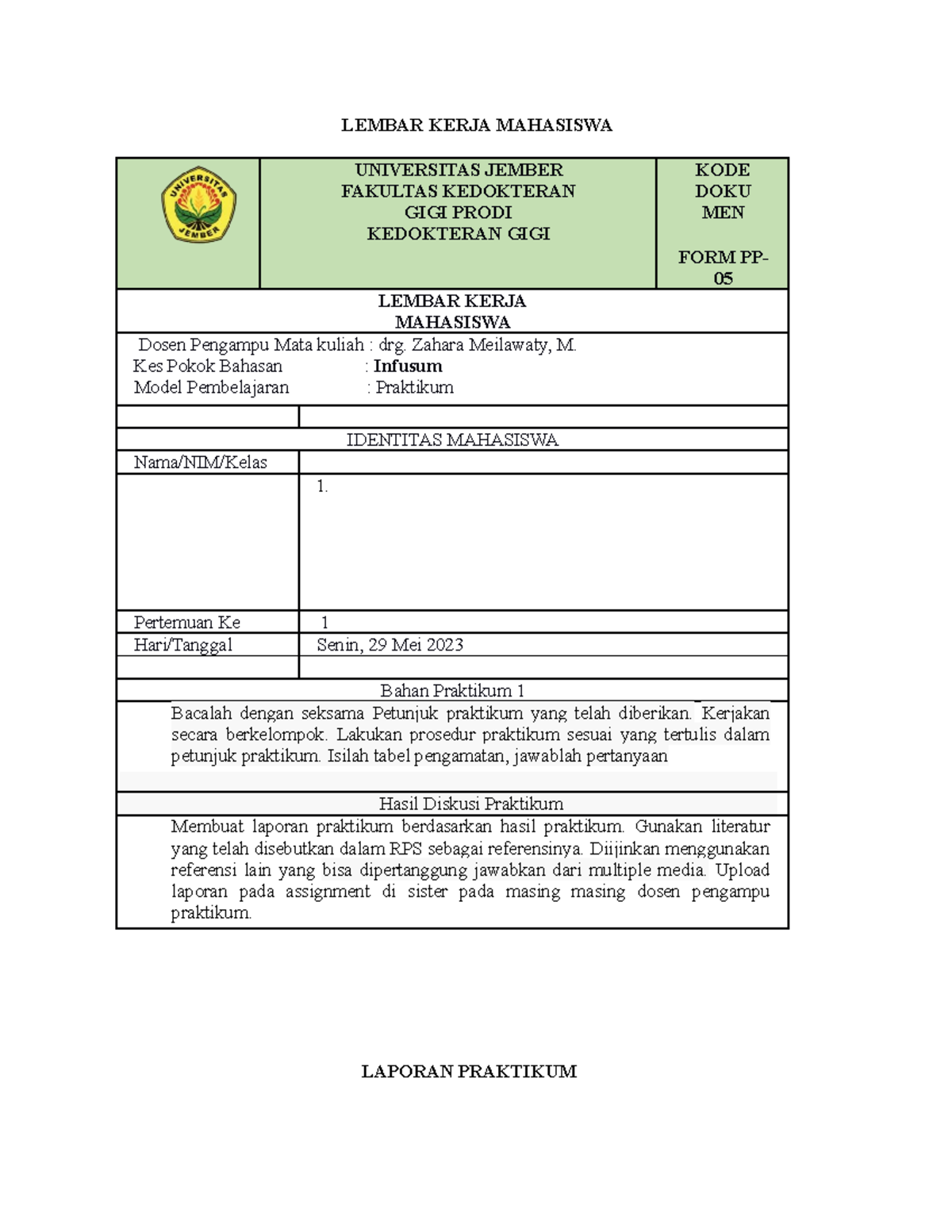 LKM Infusum 2023 - LEMBAR KERJA MAHASISWA UNIVERSITAS JEMBER FAKULTAS ...