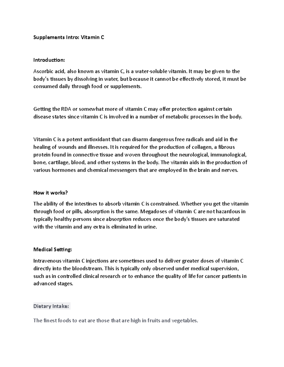 Dietary Supplements - Vitamin C - Supplements Intro: Vitamin C ...