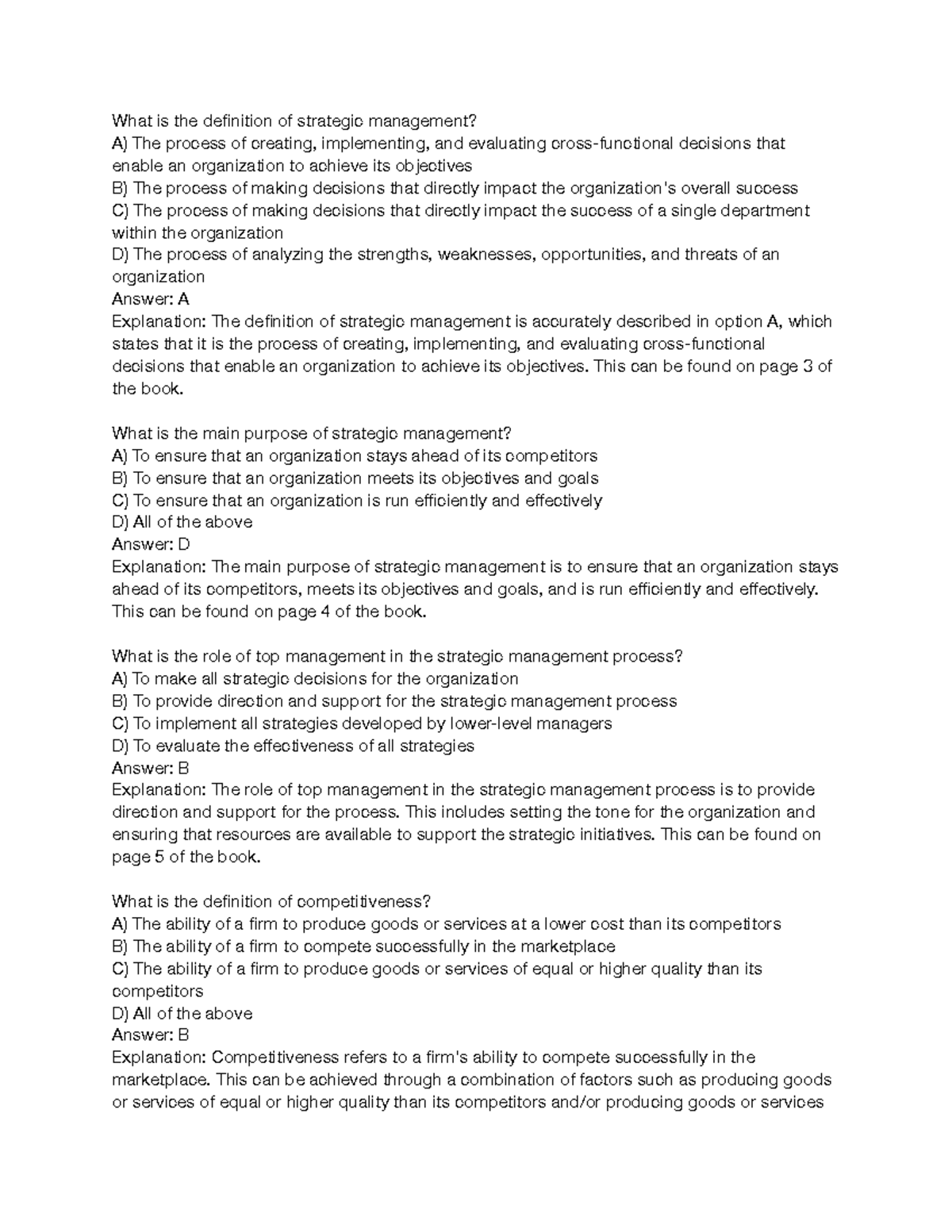 Sample questions - What is the definition of strategic management? A ...