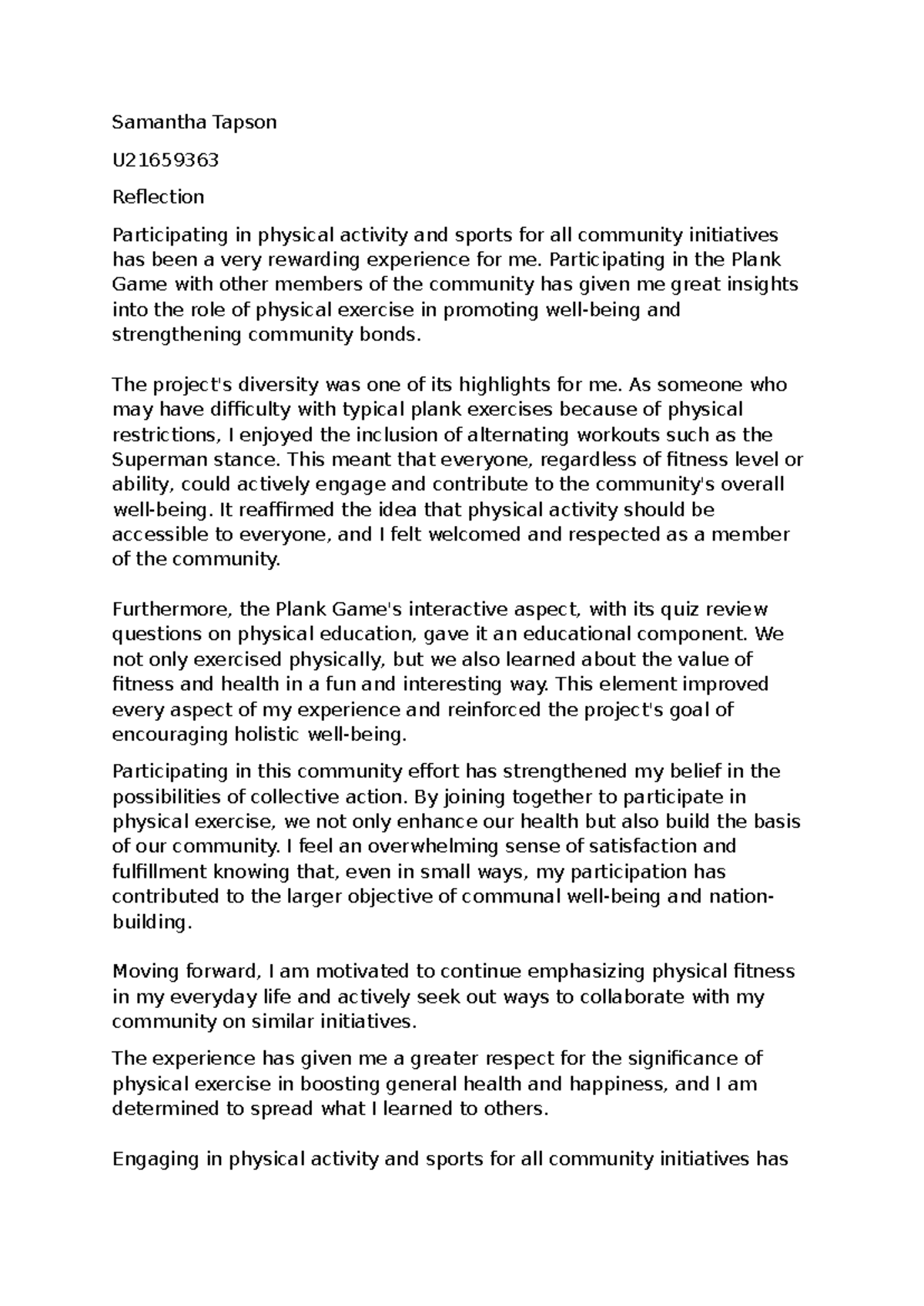 Jml reflection - reflect - Samantha Tapson U Reflection Participating ...