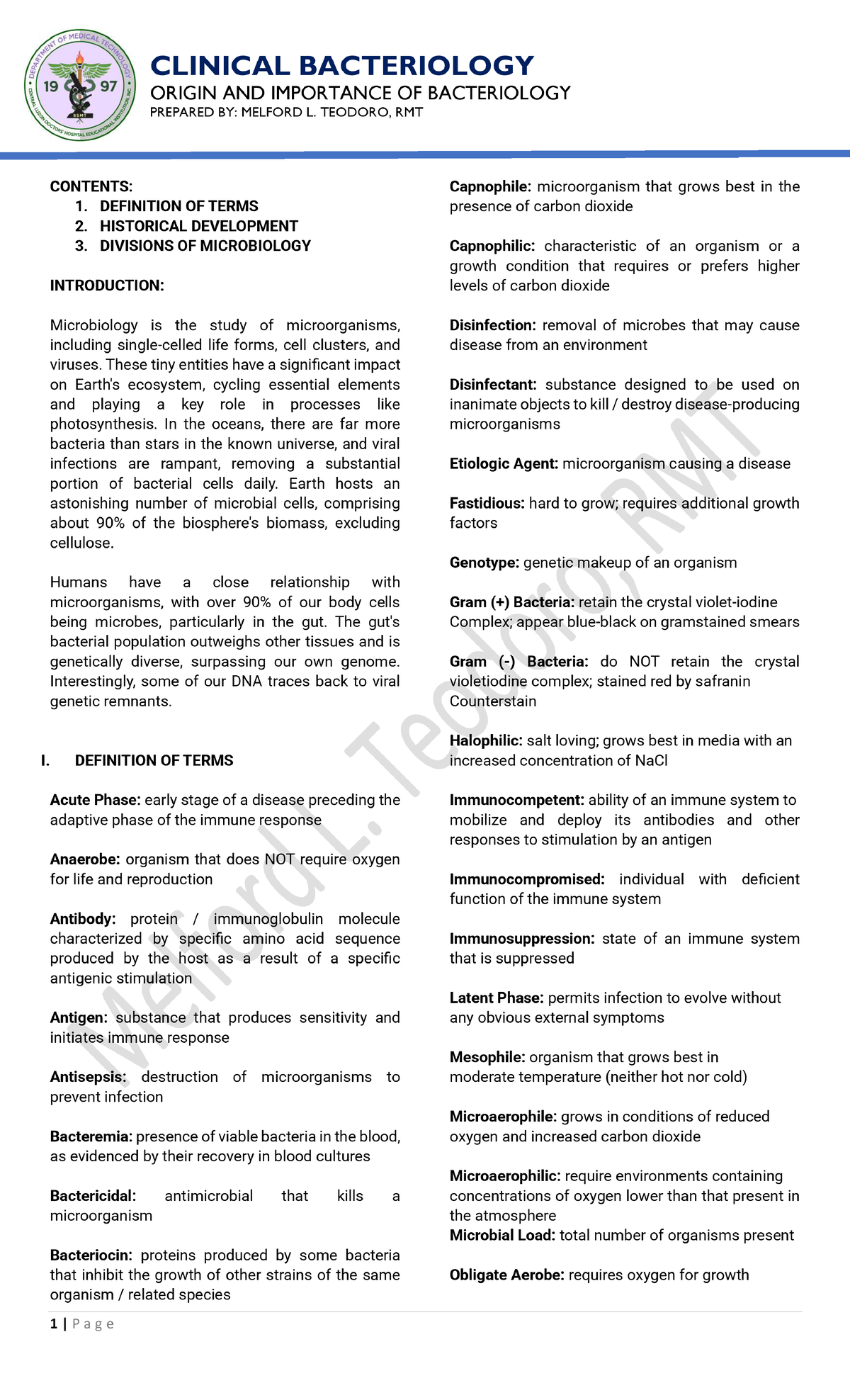 Bacte Lesson 1 - Nursing - Studocu