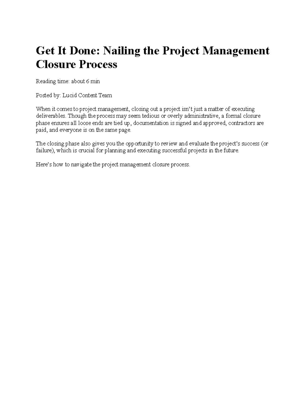 Assignment - Notes de cours 1-8 - Get It Done: Nailing the Project ...
