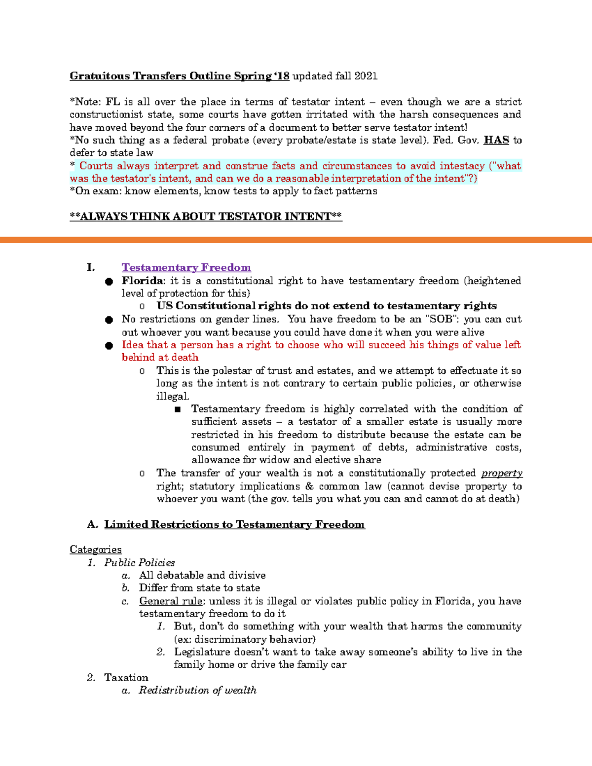 Butters - FSU college of law - GratuitousTransfersOutlineSpring‘ 18 ...