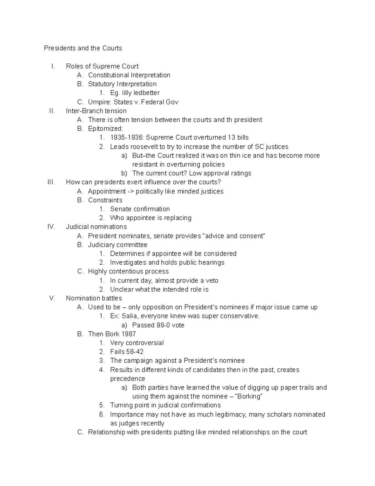 Presidents and the Courts - Roles of Supreme Court A. Constitutional ...