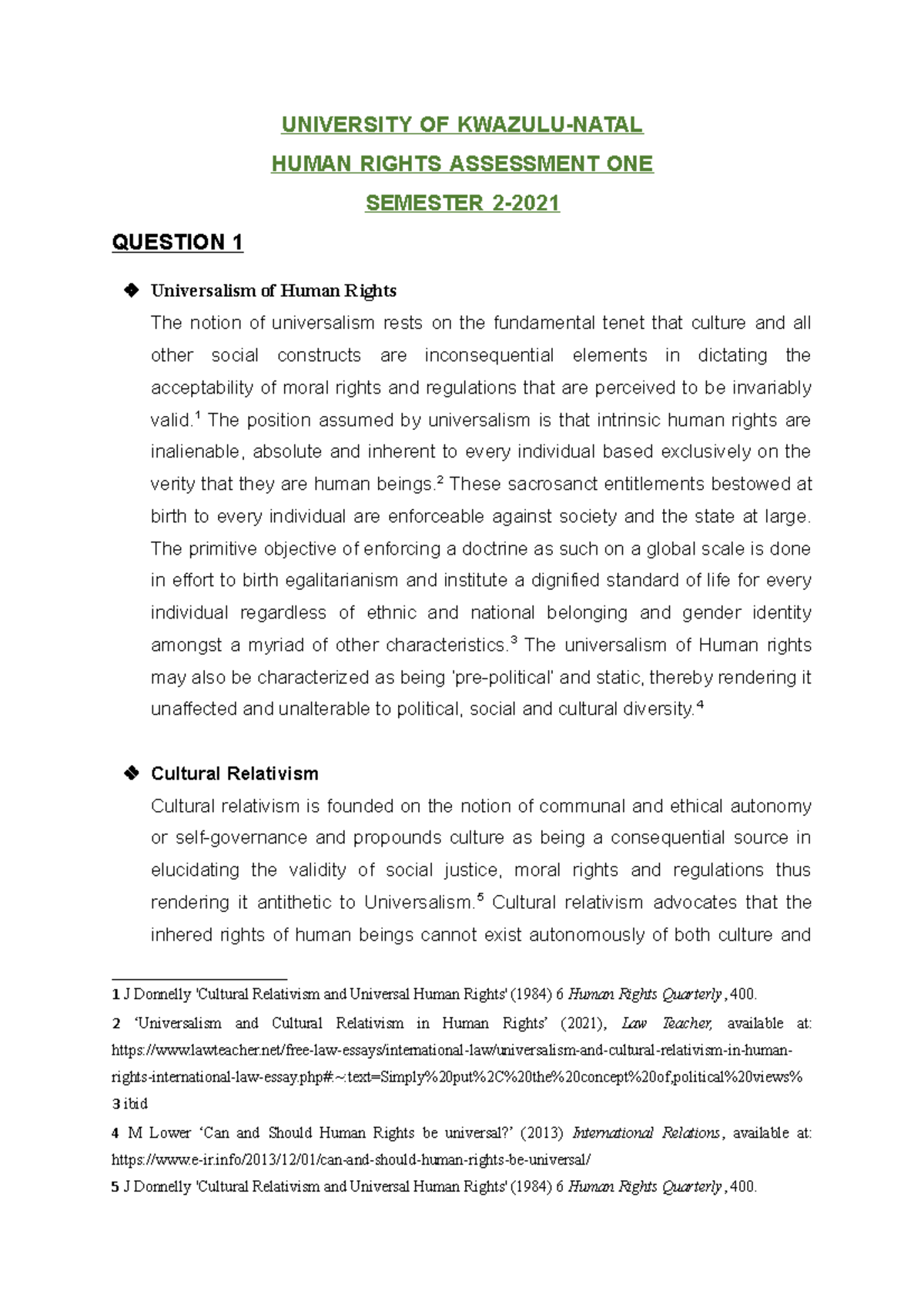 Human Rights Assessment 2021 - LAWP2HR - UKZN - Studocu