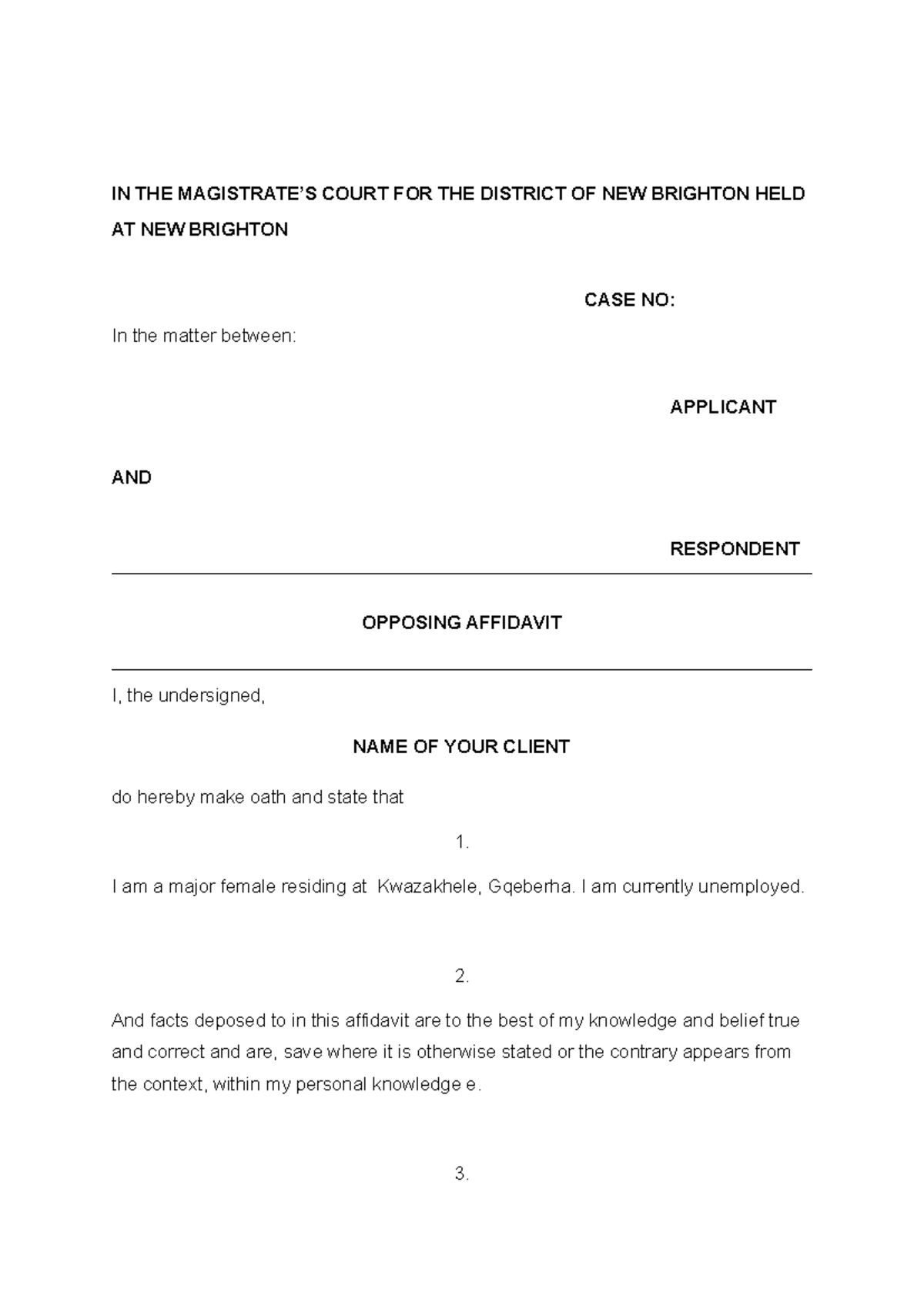Opposing Affidavit 13 May 2024( dv) - IN THE MAGISTRATE’S COURT FOR THE ...