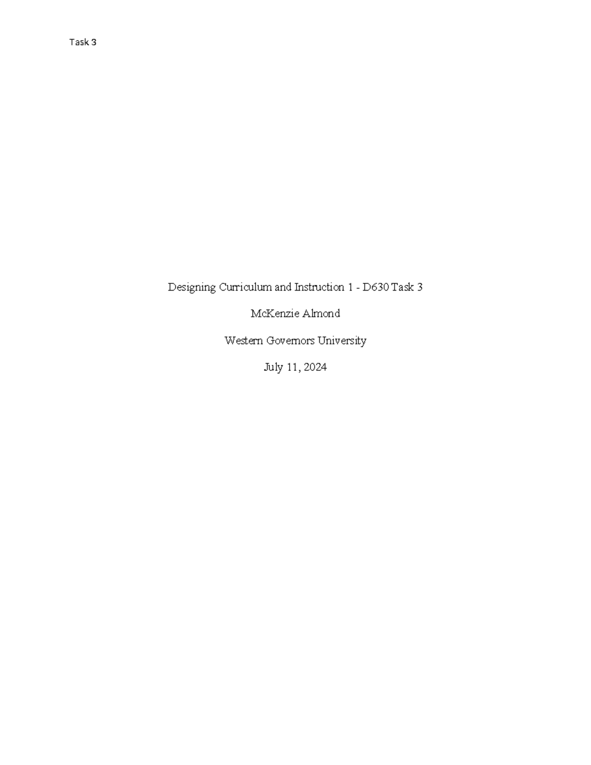 D630 task 3 passed - Designing Curriculum and Instruction 1 - D630 Task ...