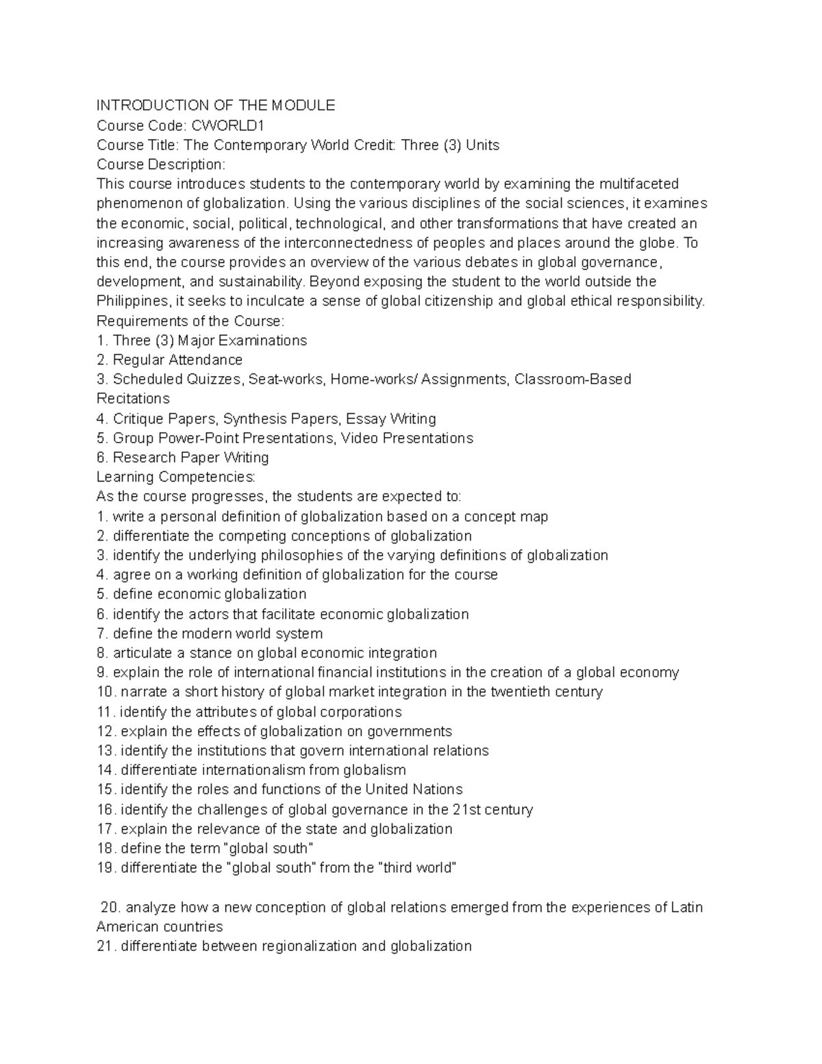 Cworld - Notes on contemporary world module - INTRODUCTION OF THE ...