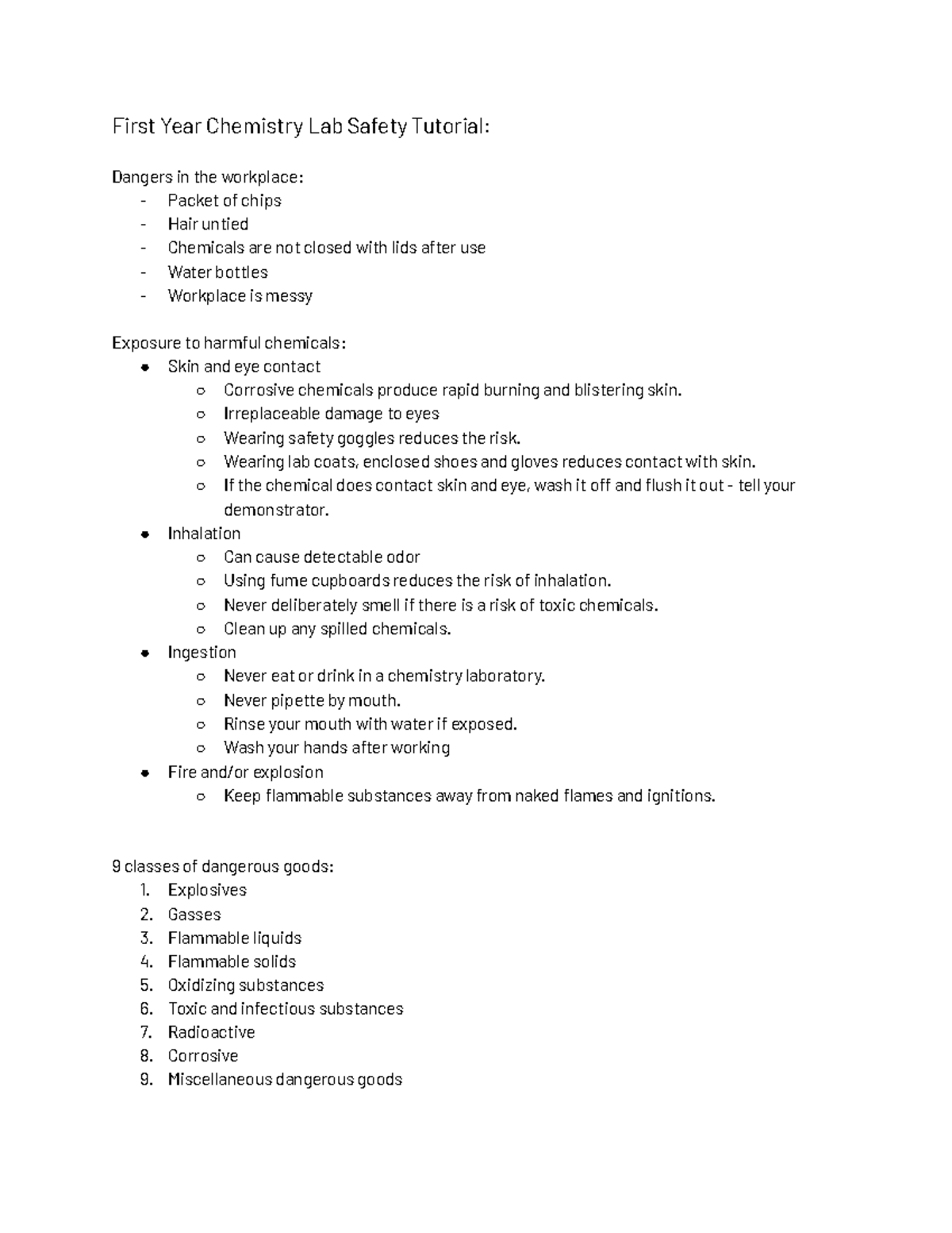 CHEM1011 Pre-lab Notes - First Year Chemistry Lab Safety Tutorial ...