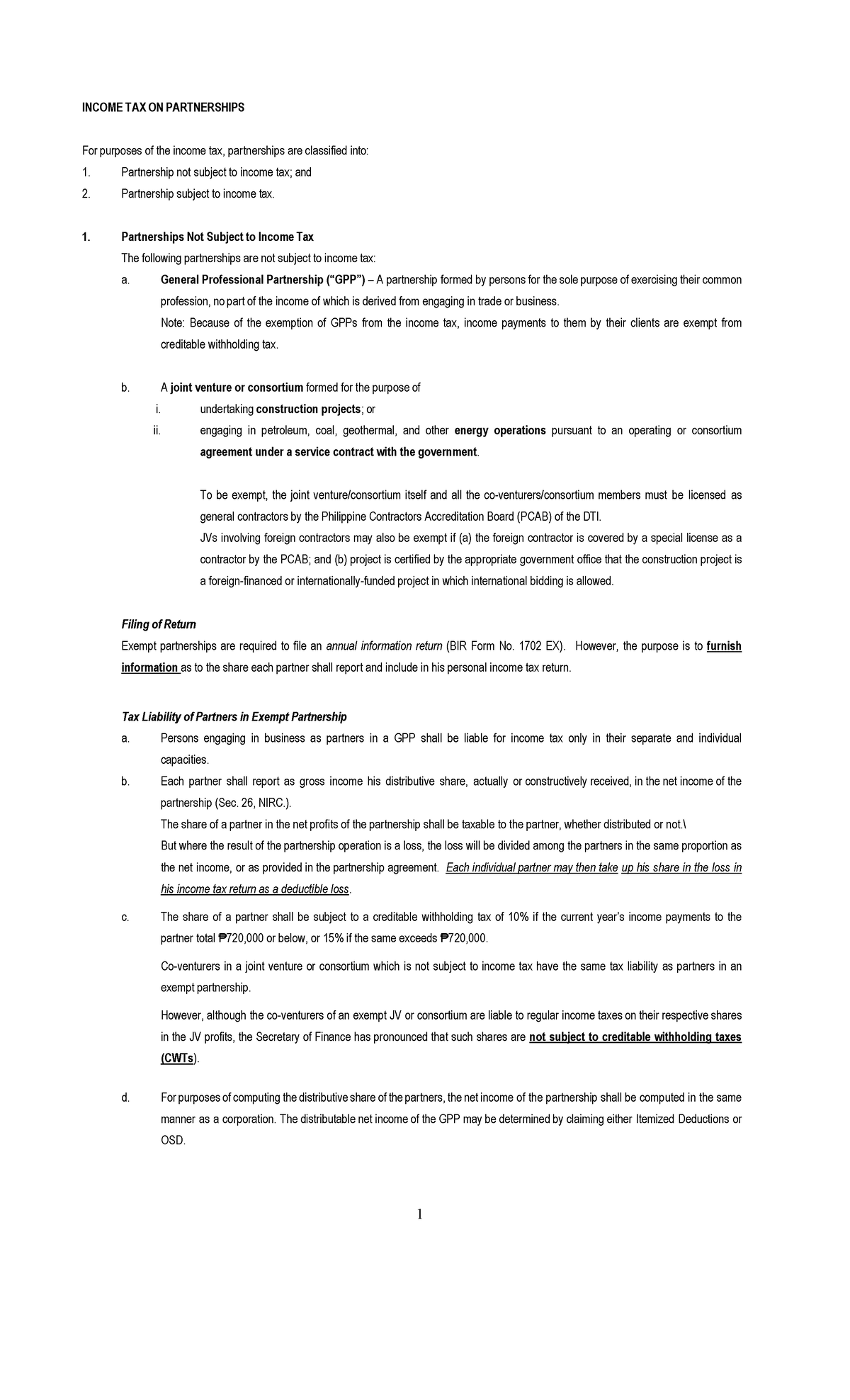 Chapter 4 Income Tax on Partnerships Handout - 1 INCOME TAX ON ...