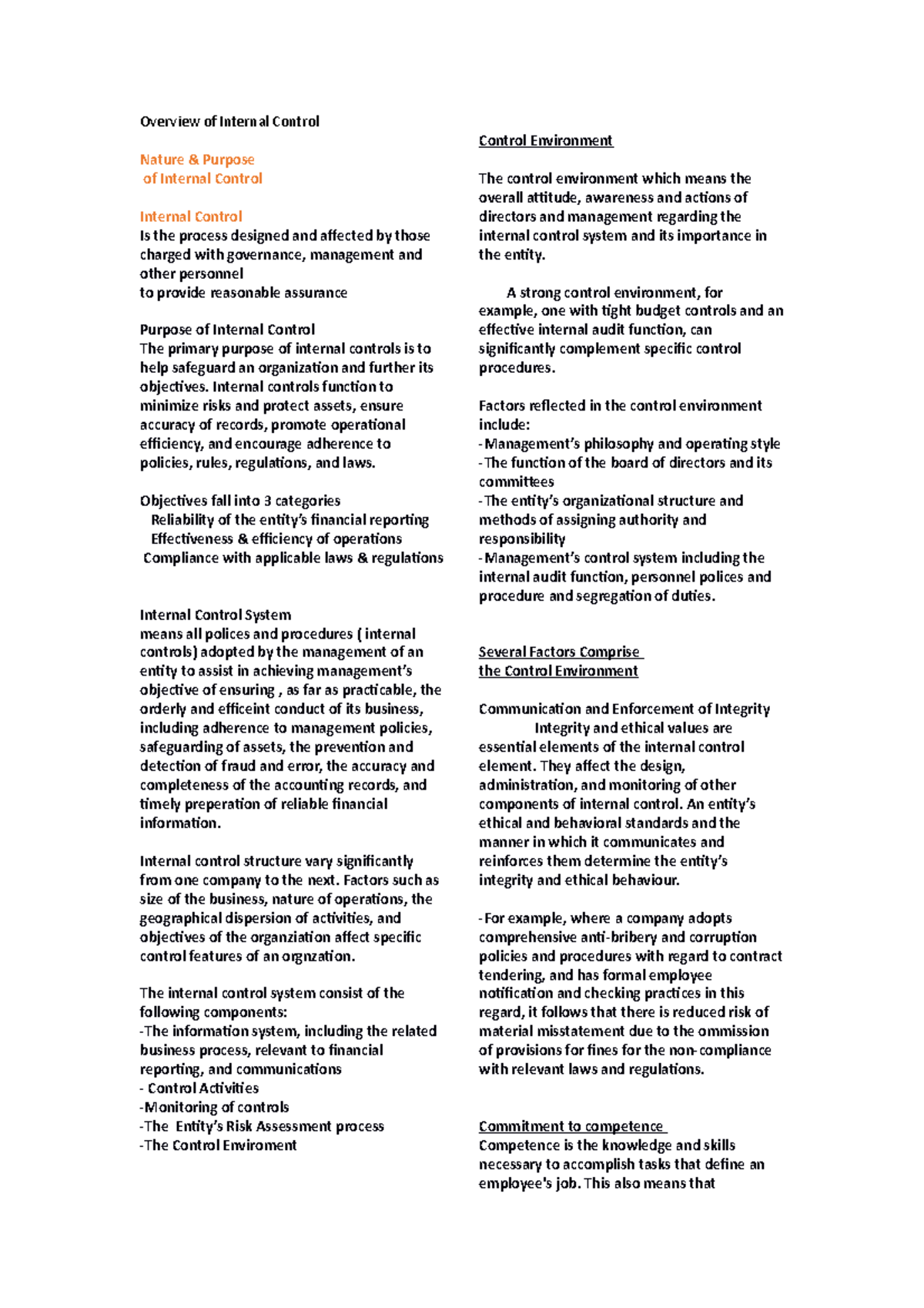 Overview of Internal Control - Overview of Internal Control Nature ...