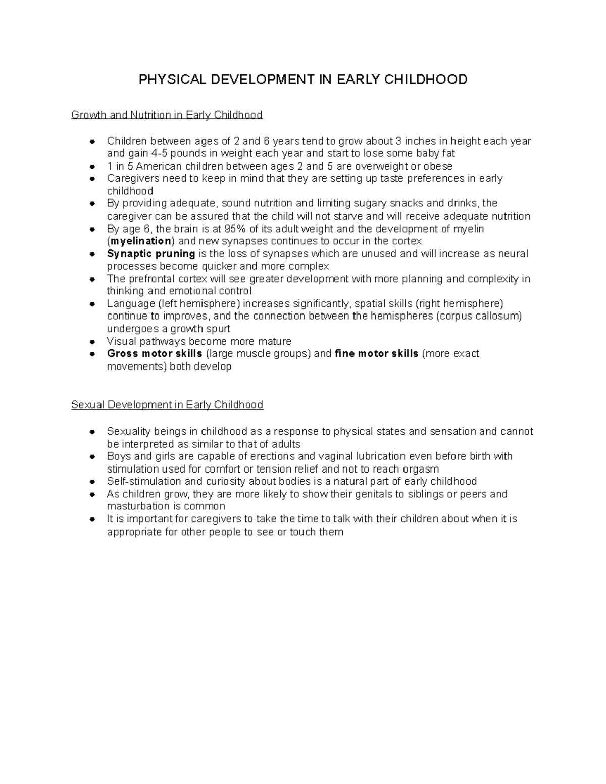 PSY 230 Module 5 Part 1 Notes Physical Development in Early Childhood ...