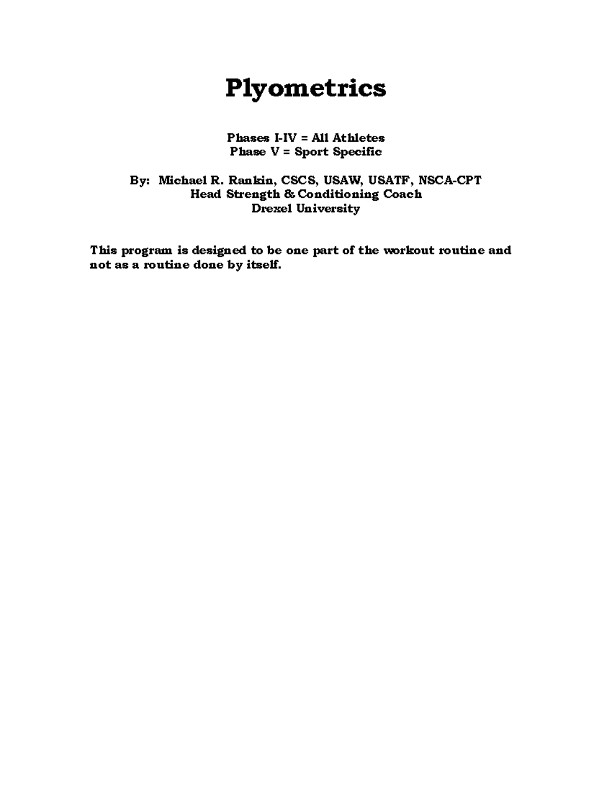 Plyometrics - Plyometric workout - Plyometrics Phases I-IV = All ...