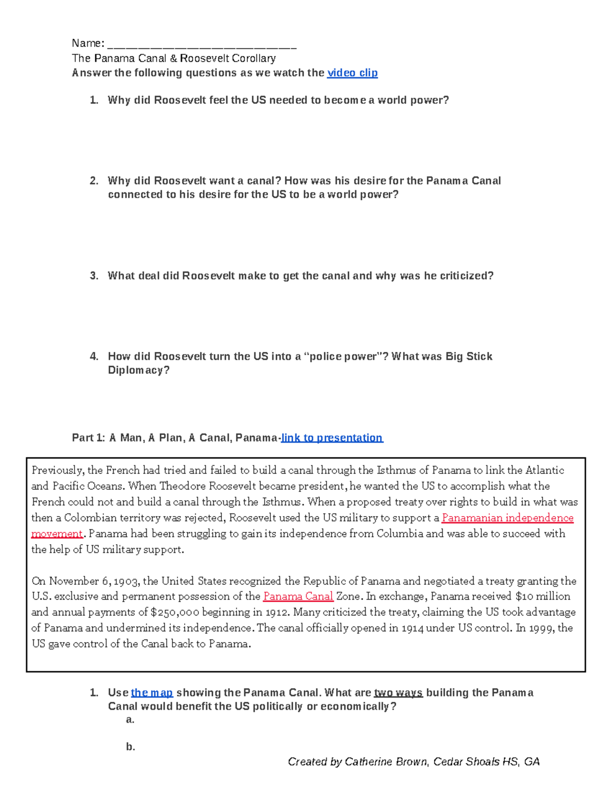 7.3 The Panama Canal & Roosevelt Corollary - Google Docs - Name: The ...