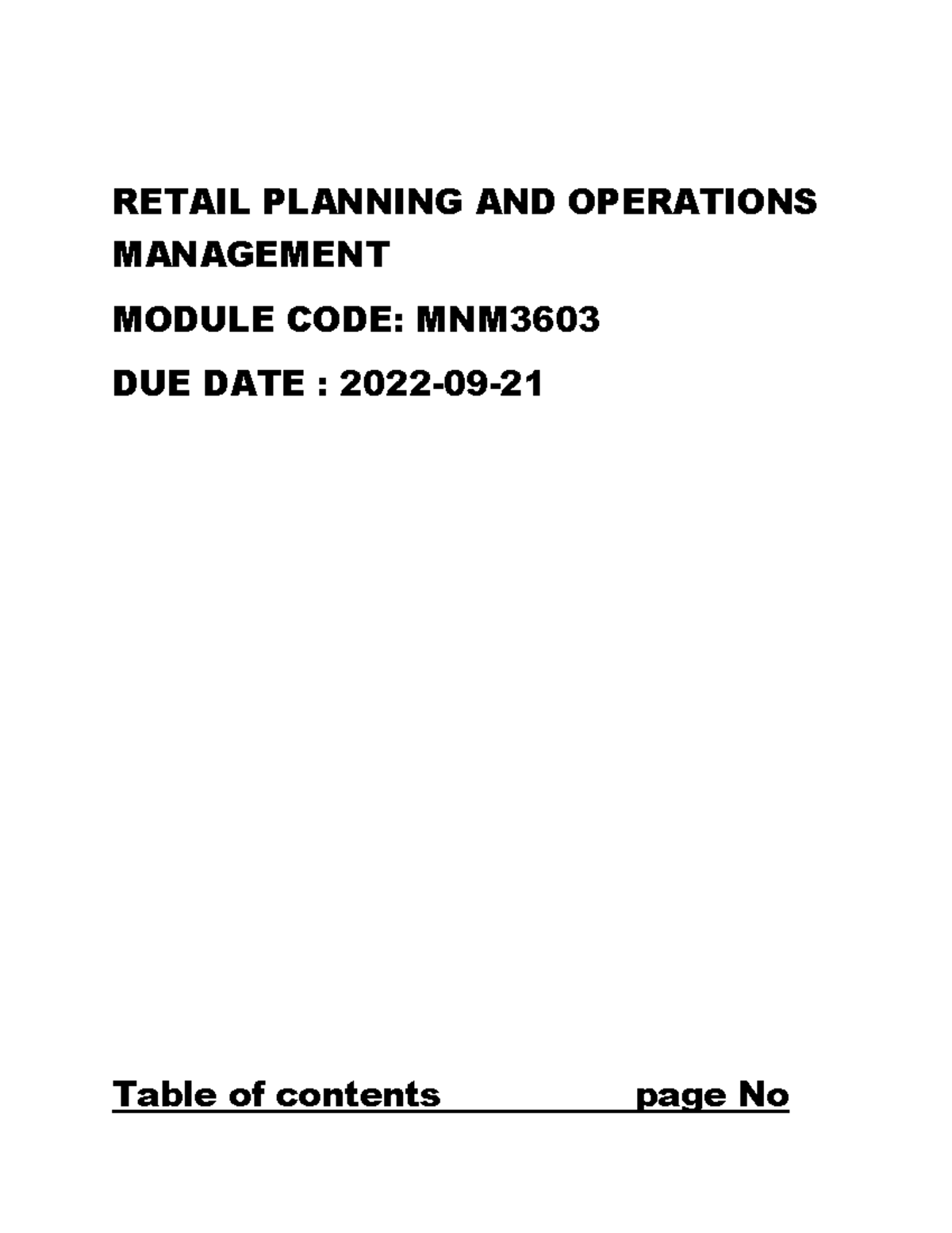 Assignment 01 - RETAIL PLANNING AND OPERATIONS MANAGEMENT MODULE CODE ...