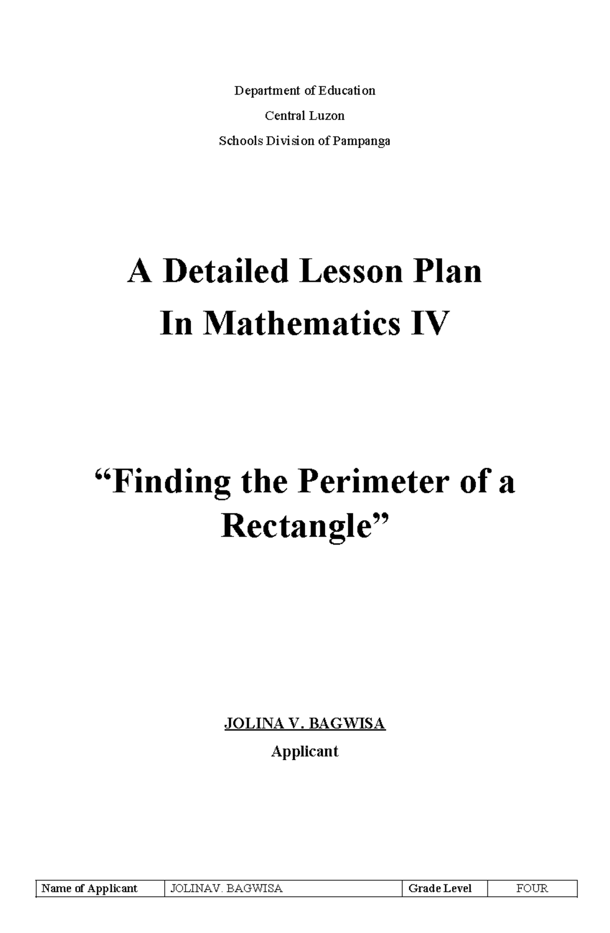 MATH 4 - DLP for DEMO - Department of Education Central Luzon Schools ...