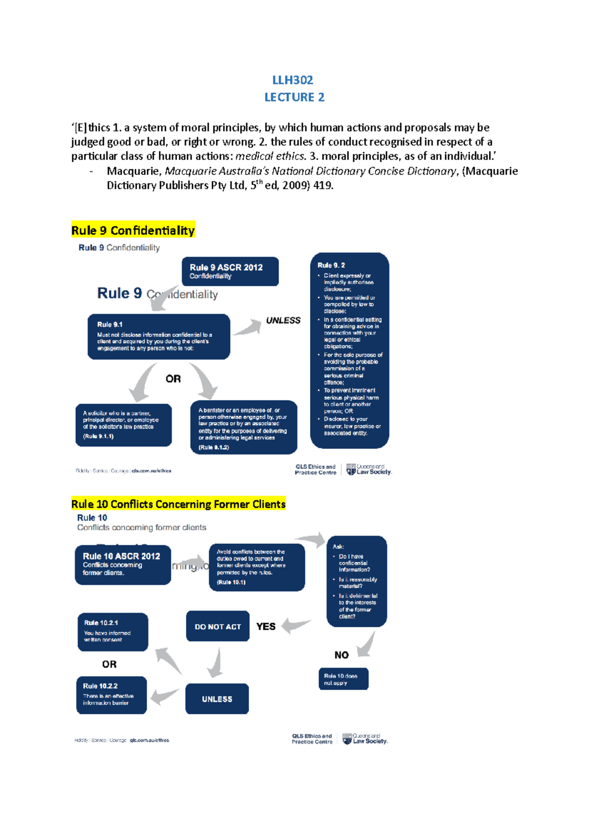 LLH302 Lecture 2 - LLH LECTURE 2 ‘[E]thics 1. a system of moral principles, by which human ...