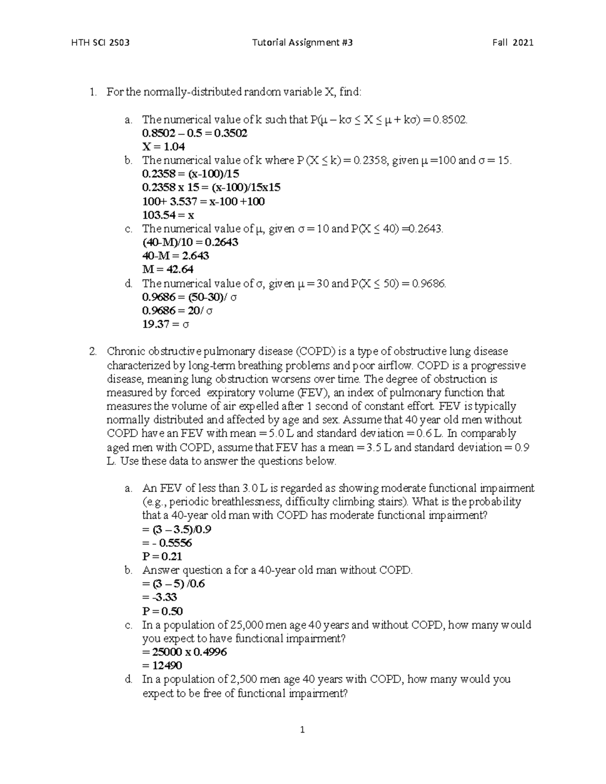 Tutorial Assign 3 - Std Normal & Normal Dist1 - 2s03 - McMaster - Studocu