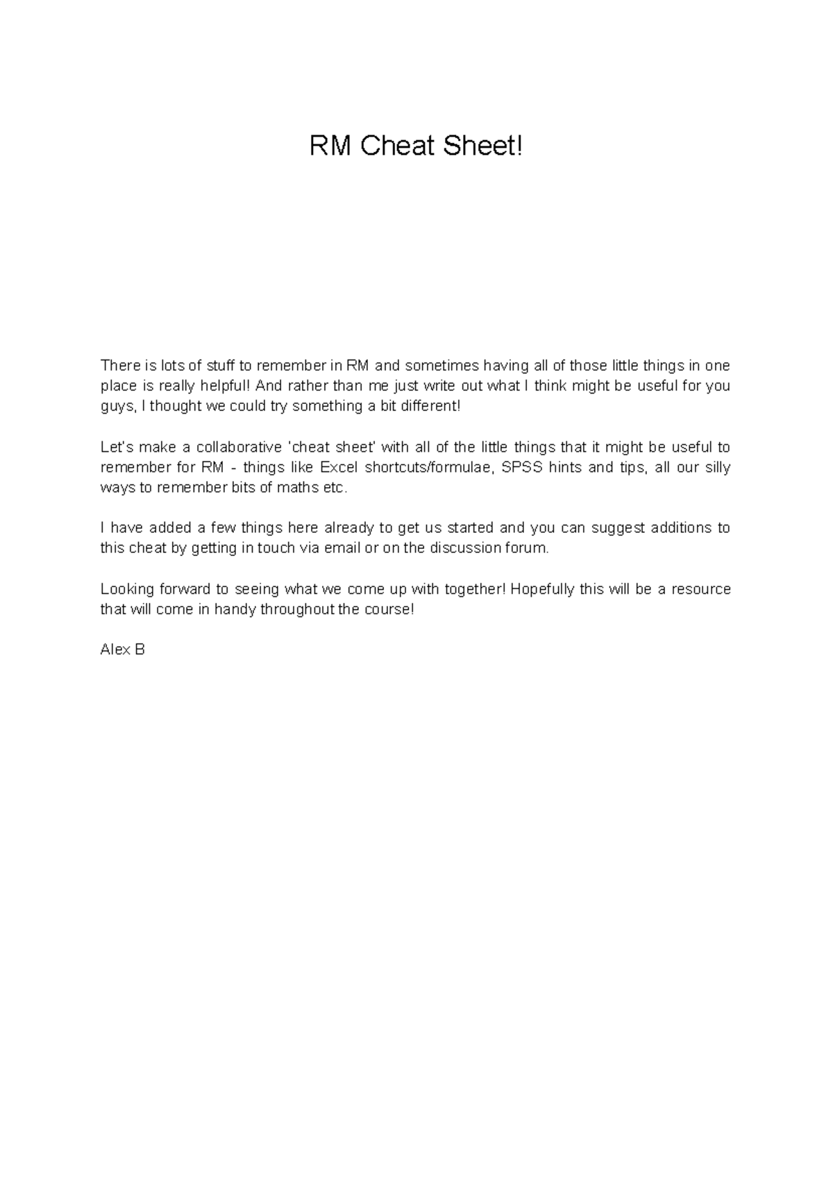 RM Cheat Sheet (Year 1) - RM Cheat Sheet! There is lots of stuff to remember in RM and sometimes ...