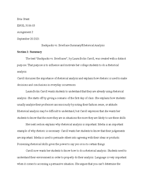 Rhetorical Analysis for Exigence - ENGL 3106 - Tenn State - Studocu