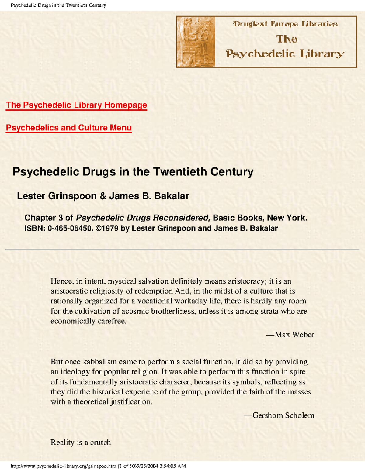1979 - Grinspoon & Bakalar - Psychedelic Drugs in the 20th Century ...