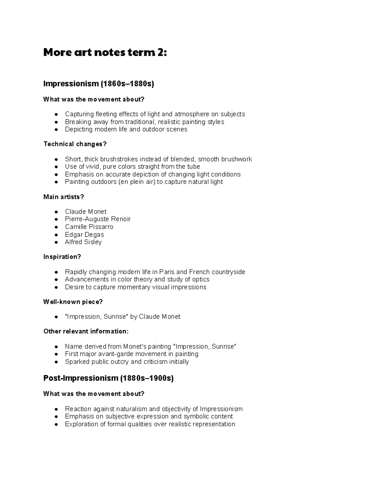 Modernism - art notes - More art notes term 2: Impressionism (1860s ...