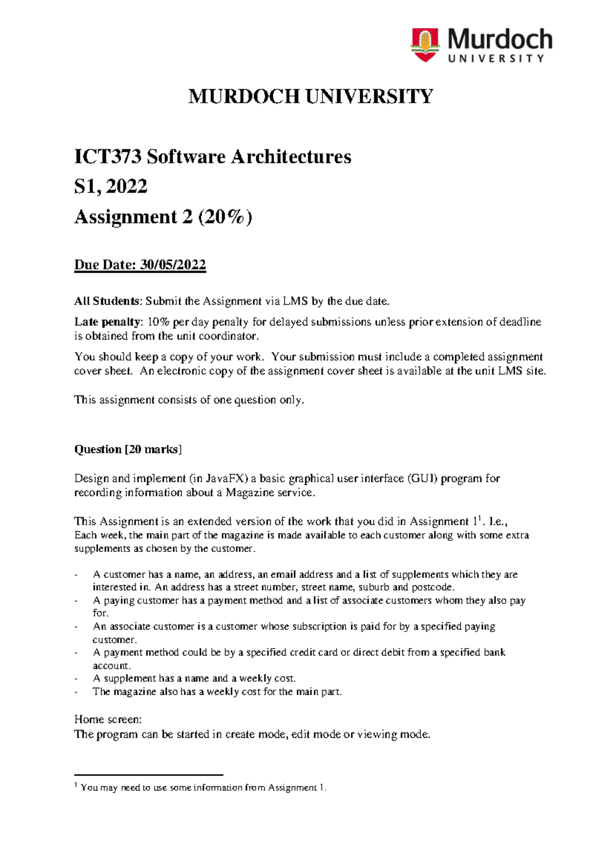 ICT373 Assignment 2 S1 2022 - ICT306 - Murdoch - Studocu