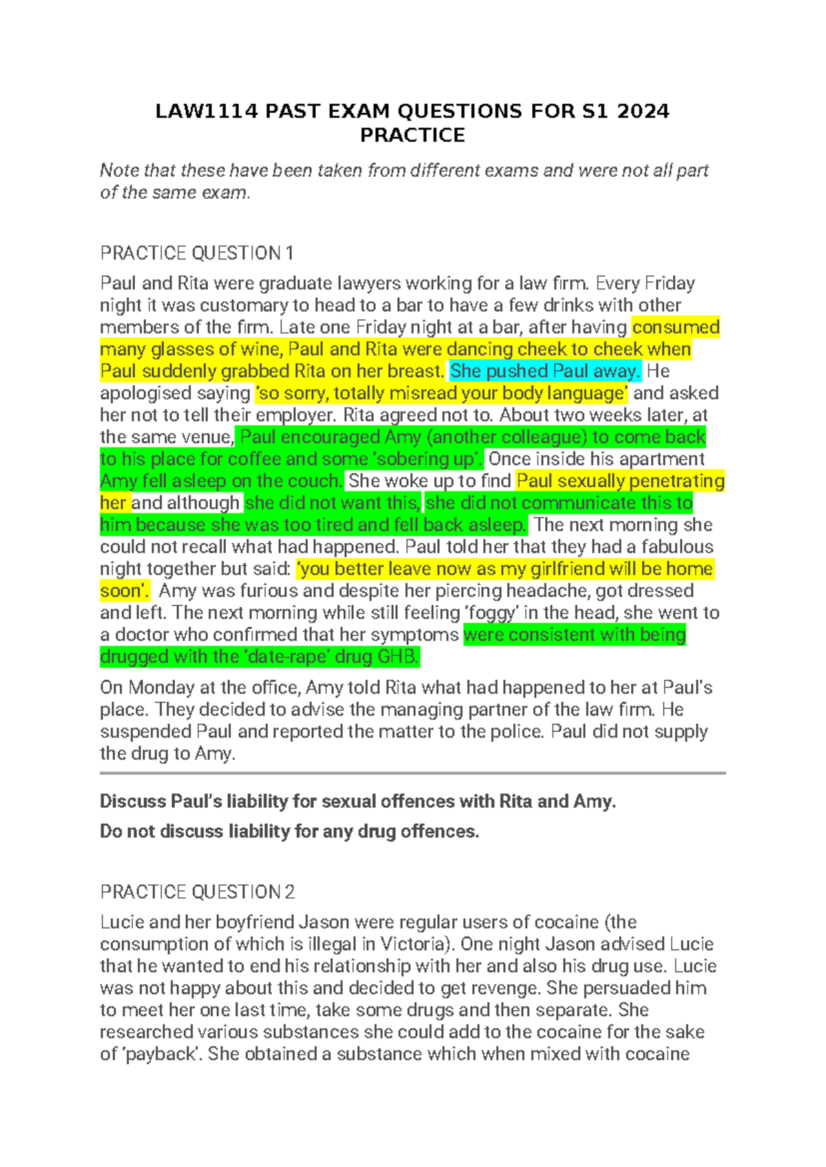 LAW1114 past exam questions for practice in class - LAW1114 PAST EXAM ...