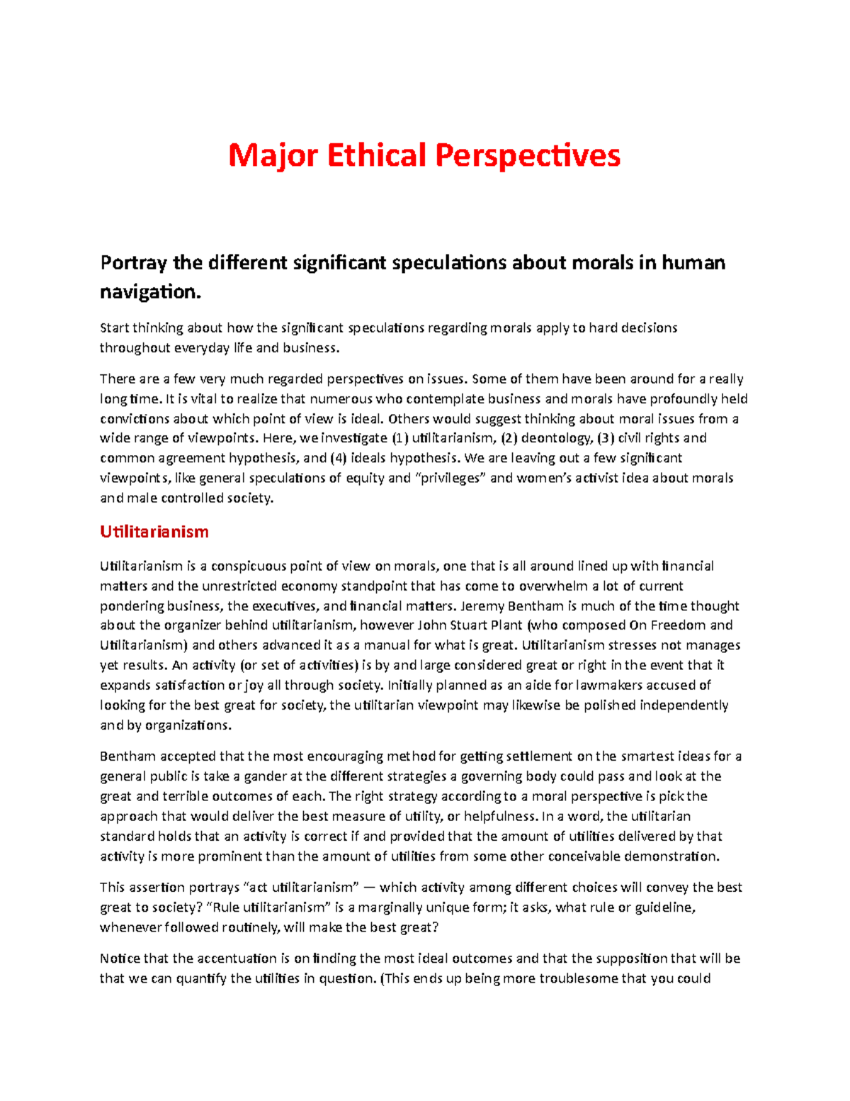Major-Ethical-Perspectives - Major Ethical Perspectives Portray the ...