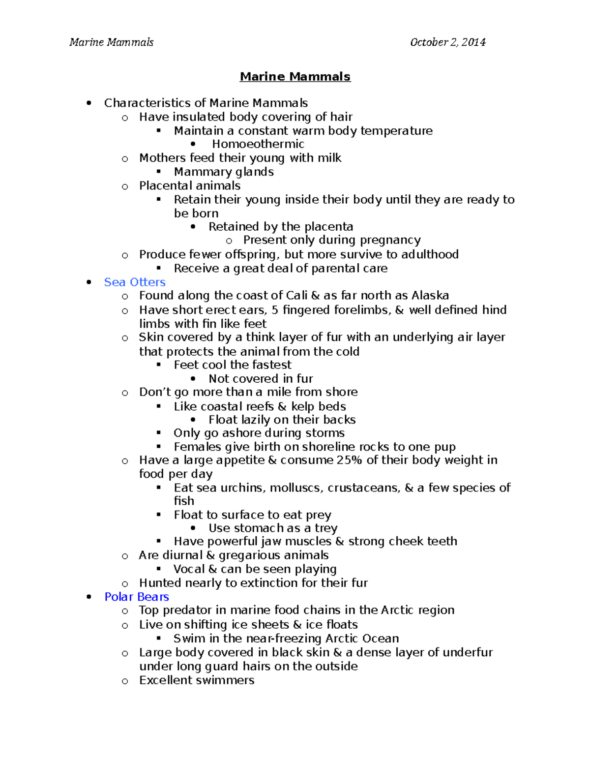 Ch12 Marine Mammals - Combination of book outline & lecture notes ...