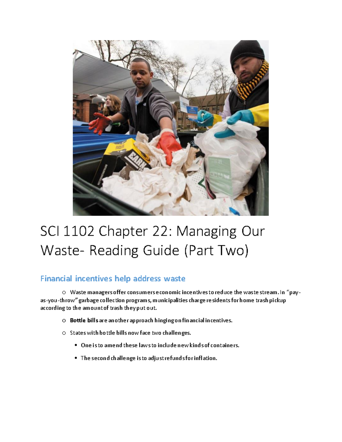 SCI 1102 Chapter 22 Managing Our Waste- Reading Guide (Part Two) - In ...
