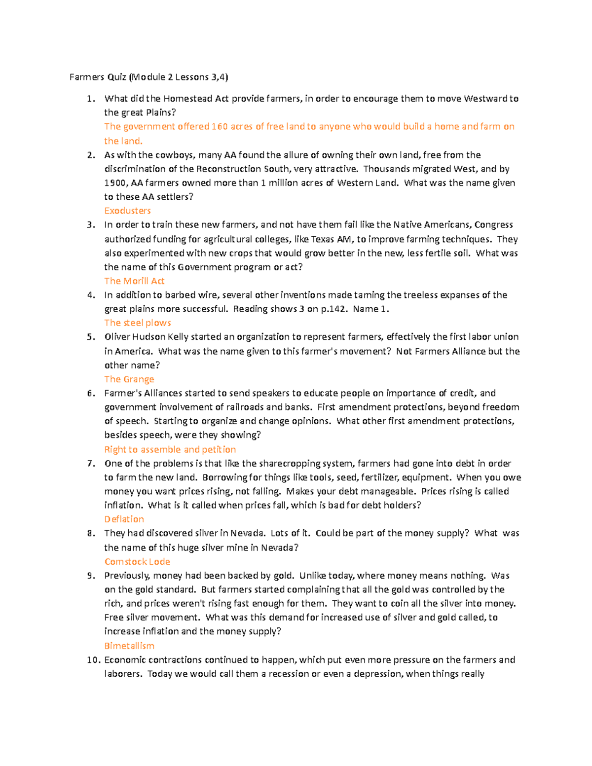 Farmers Quiz No Answers - Farmers Quiz (Module 2 Lessons 3,4) What did ...