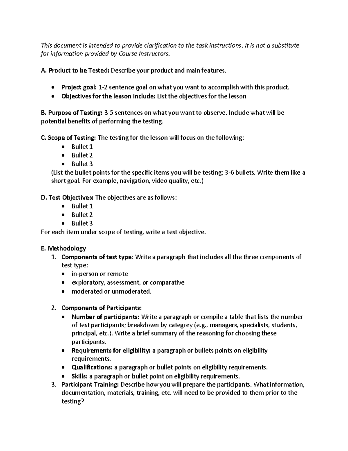 Usability Test Plan Explanation - This document is intended to provide ...