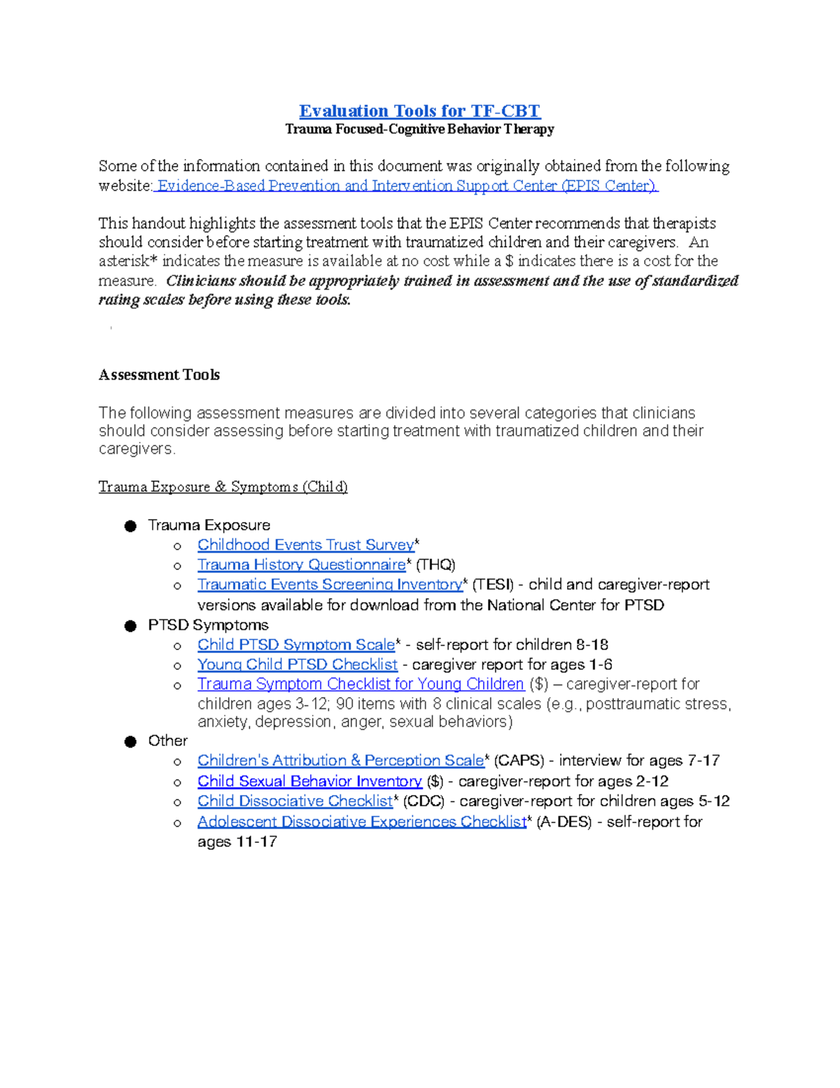 Evaluation Tools for TF-CBT in PDF - Evaluation Tools for TF-CBT Trauma ...