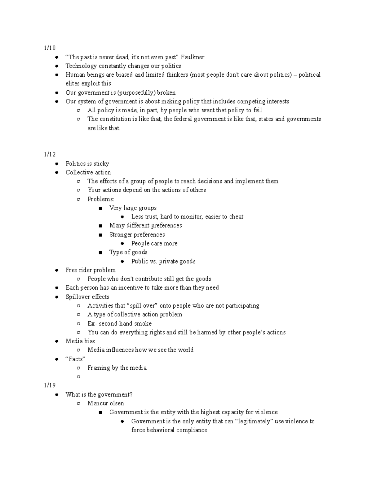 PLS 100 - class notes - 1/ “The past is never dead, it's not even past ...