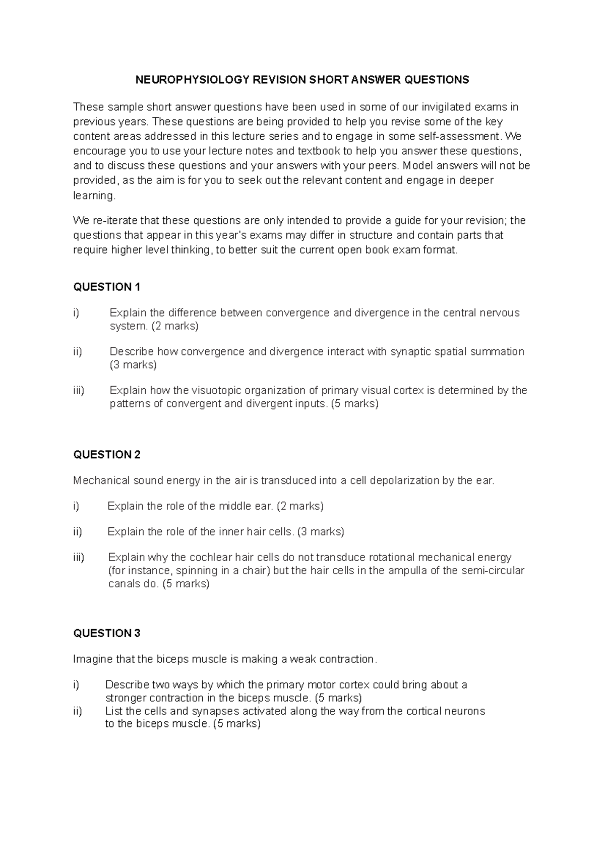 Neurophysiology SAQ Revision and Practice Questions for final exam ...