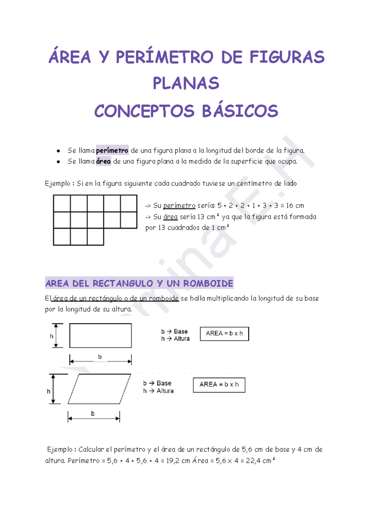ÁREA Y Perímetro DE Figuras Planas - Yasmina E ÁREA Y PERÍMETRO DE ...