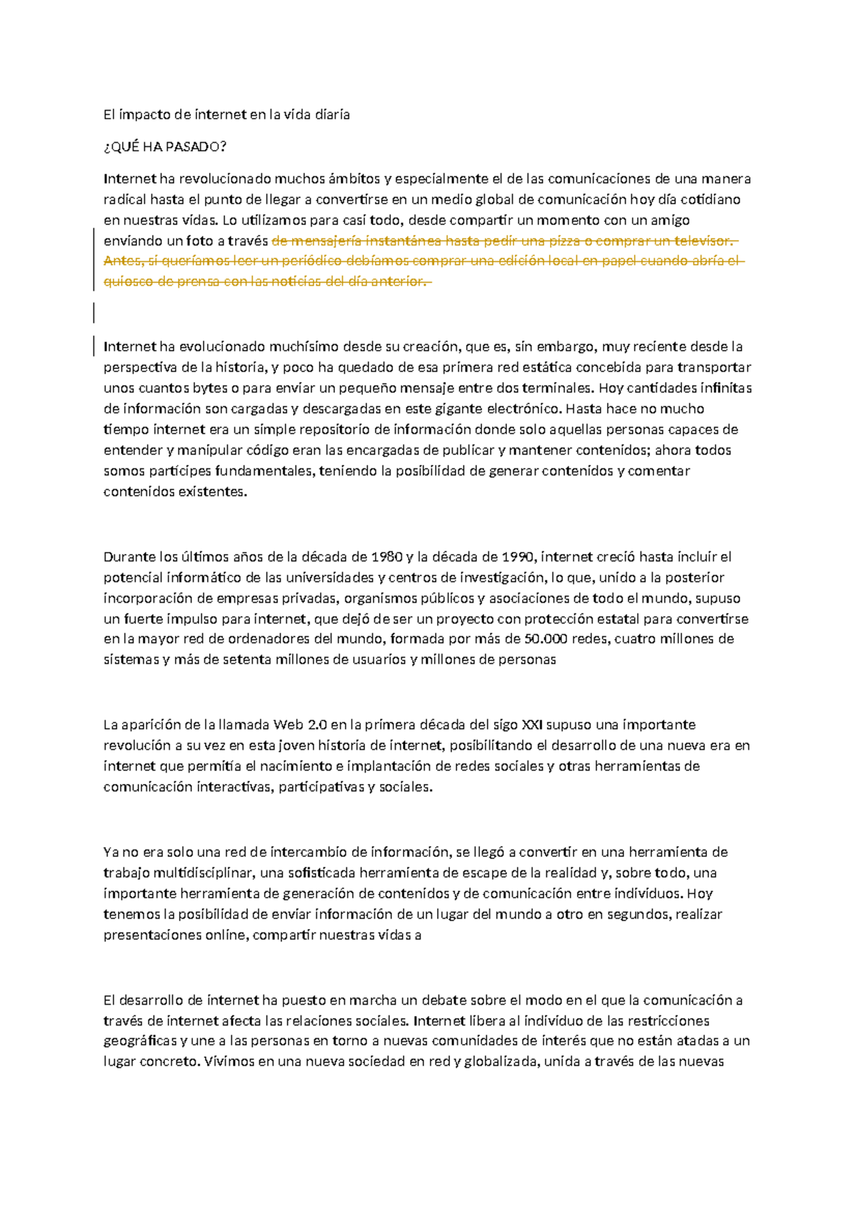 Documento - si miy bien - El impacto de internet en la vida diaria ¿QUÉ ...