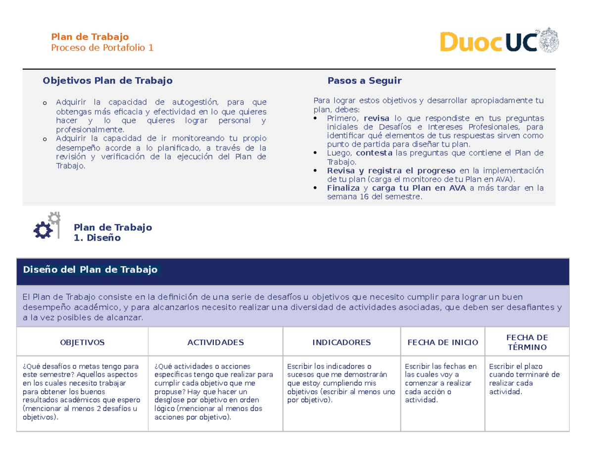 2. Plan de Trabajo.portafolio 2 - Proceso de Portafolio 1 Objetivos Plan de Trabajo o Adquirir ...