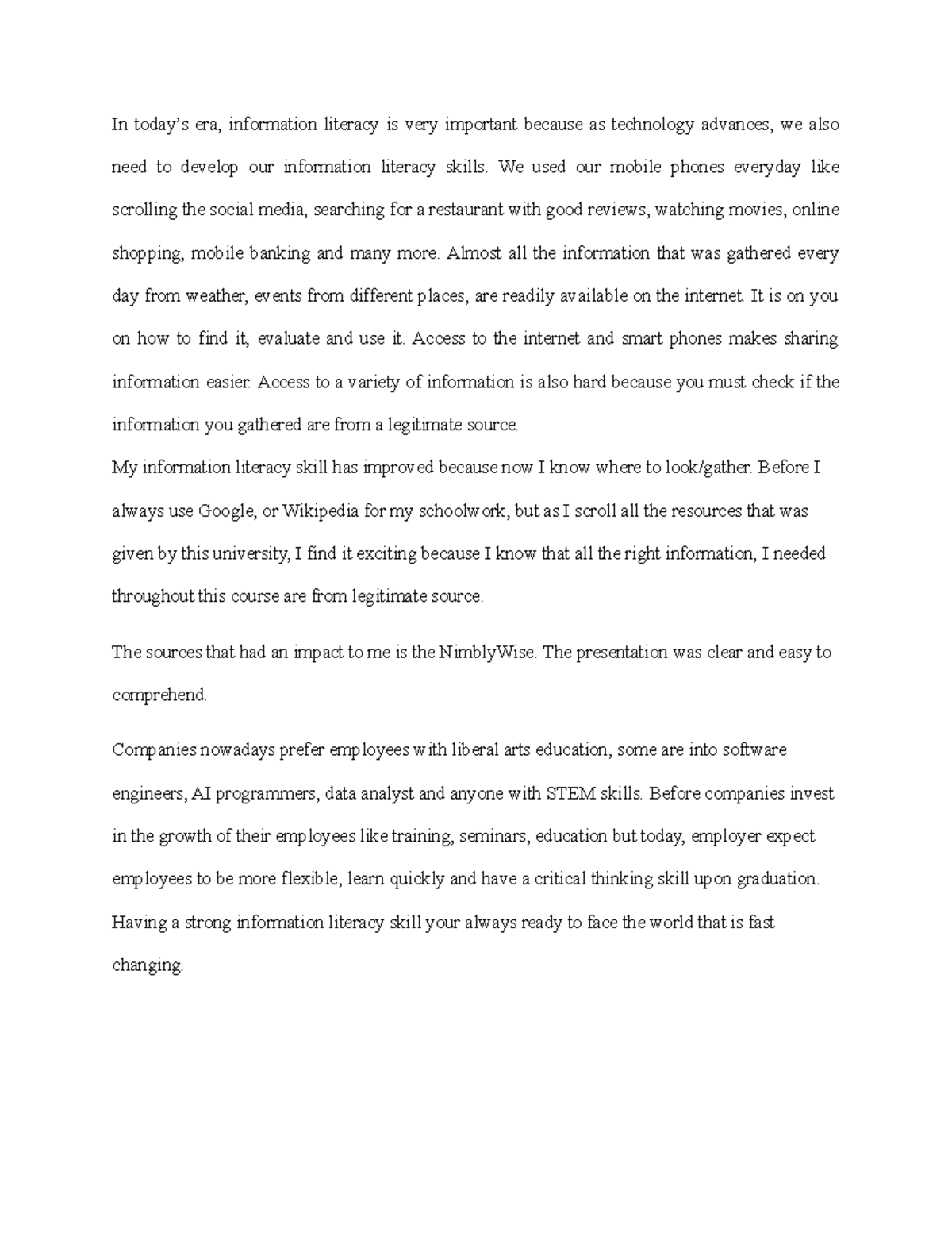 1-2 Short Answer Information Literacy - In today’s era, information ...