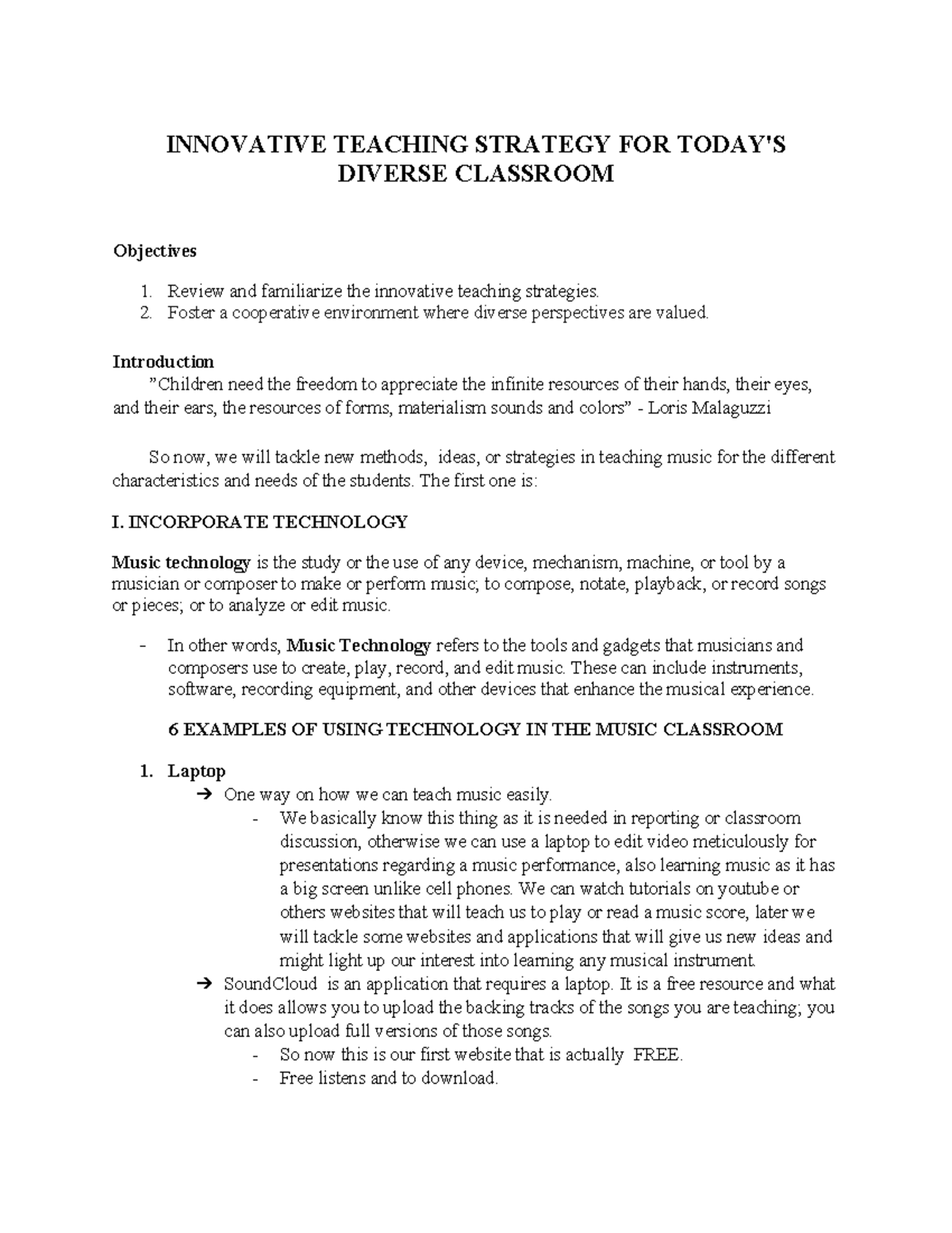 Written Report - INNOVATIVE TEACHING STRATEGY FOR TODAY'S DIVERSE ...