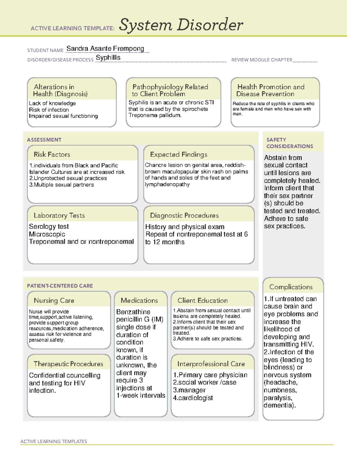 Syphillis(maternity) - ACTIVE LEARNING TEMPLATES System Disorder ...