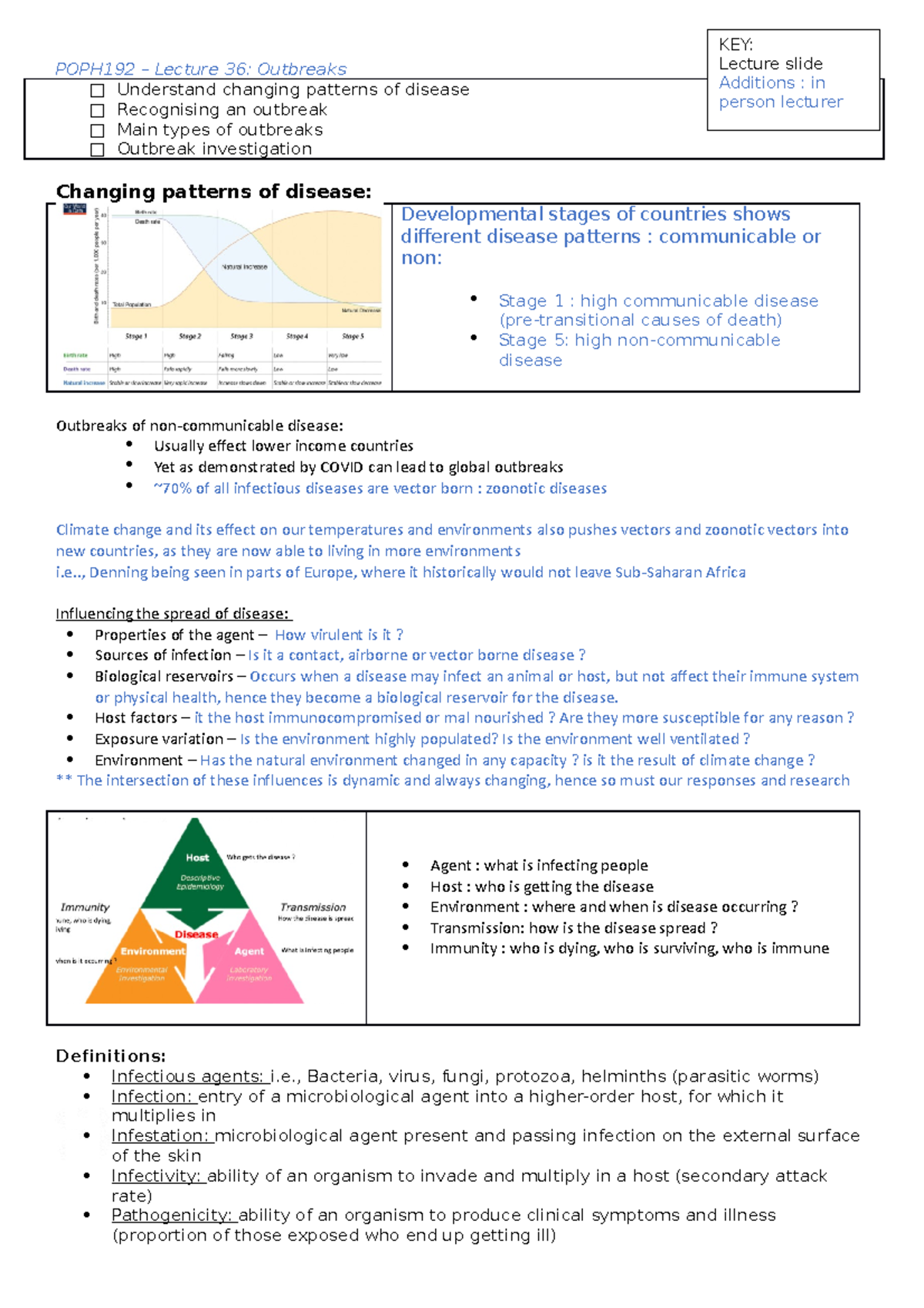 POPH192 Lecture 36 09-10 - POPH192 – Lecture 36: Outbreaks Understand changing patterns of ...