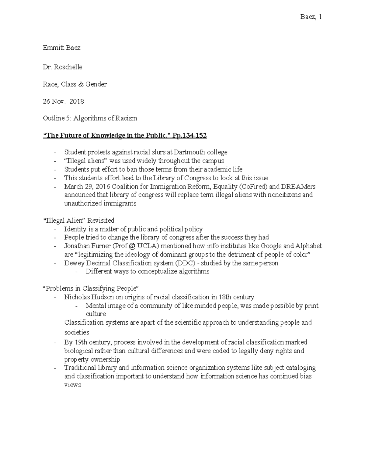 Algorithms of Oppression -Chapter 5 & 6 outline PDF - Emmitt Baez Dr ...